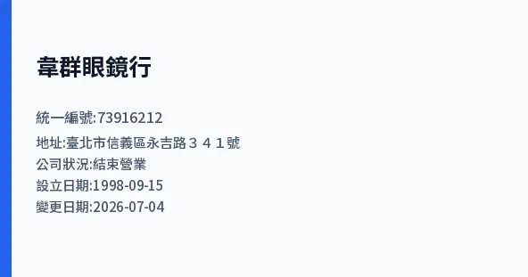 韋群眼鏡行的照片-統編 73916212(臺北市) 公司登記資料與營業項目詳細圖表