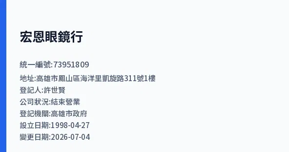 宏恩眼鏡行的照片-統編 73951809(高雄市) 公司登記資料與營業項目詳細圖表