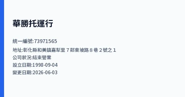華勝托運行的照片-統編 73971565(彰化縣) 公司登記資料與營業項目詳細圖表