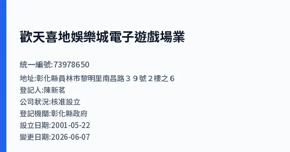 歡天喜地娛樂城電子遊戲場業的照片-統編 73978650(彰化縣) 公司登記資料與營業項目詳細圖表