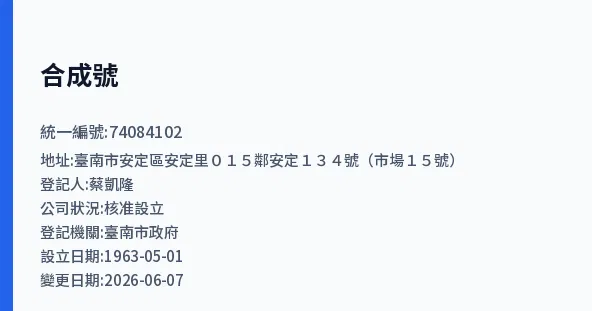合成號的照片-統編 74084102(臺南市) 公司登記資料與營業項目詳細圖表