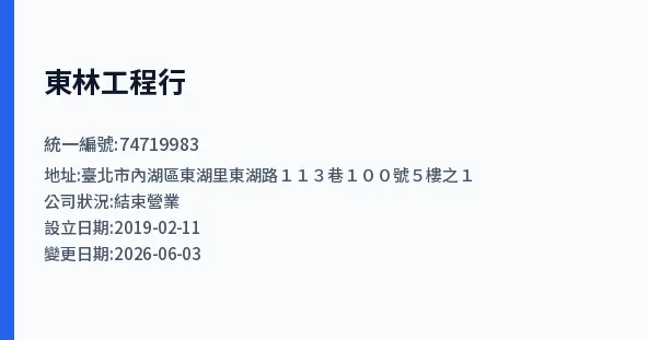 東林工程行的照片-統編 74719983(臺北市) 公司登記資料與營業項目詳細圖表