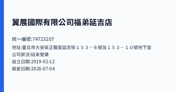 翼展國際有限公司福弟延吉店的照片-統編 74723207(臺北市) 公司登記資料與營業項目詳細圖表