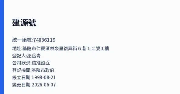 建源號的照片-統編 74836119(基隆市) 公司登記資料與營業項目詳細圖表