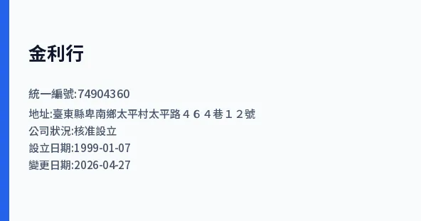 金利行的照片-統編 74904360(臺東縣) 公司登記資料與營業項目詳細圖表