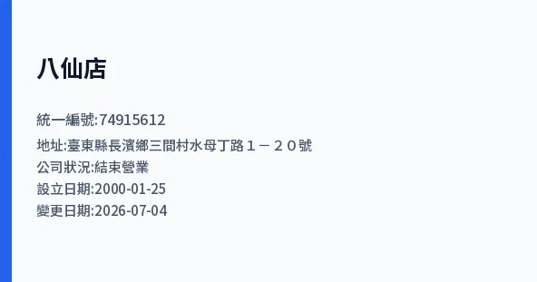 八仙店的照片-統編 74915612(臺東縣) 公司登記資料與營業項目詳細圖表