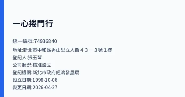 一心捲門行的照片-統編 74936840(新北市) 公司登記資料與營業項目詳細圖表