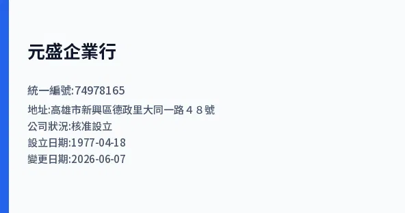 元盛企業行的照片-統編 74978165(高雄市) 公司登記資料與營業項目詳細圖表