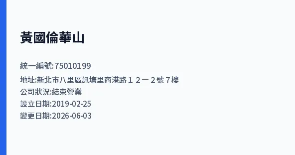 黃國倫華山的照片-統編 75010199(新北市) 公司登記資料與營業項目詳細圖表