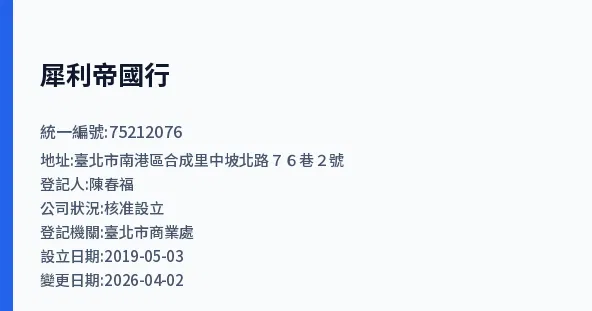 犀利帝國行的照片-統編 75212076(臺北市) 公司登記資料與營業項目詳細圖表