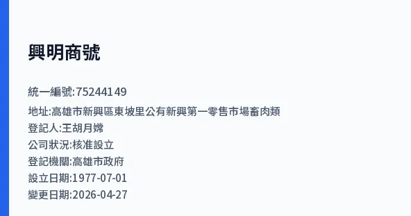 興明商號的照片-統編 75244149(高雄市) 公司登記資料與營業項目詳細圖表