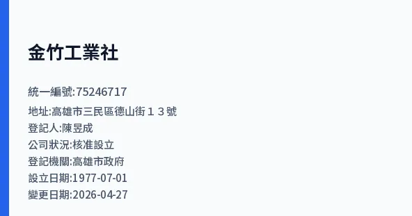 金竹工業社的照片-統編 75246717(高雄市) 公司登記資料與營業項目詳細圖表