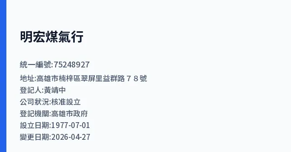 明宏煤氣行的照片-統編 75248927(高雄市) 公司登記資料與營業項目詳細圖表