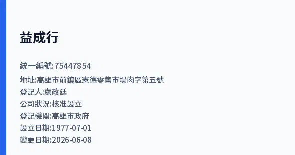益成行的照片-統編 75447854(高雄市) 公司登記資料與營業項目詳細圖表