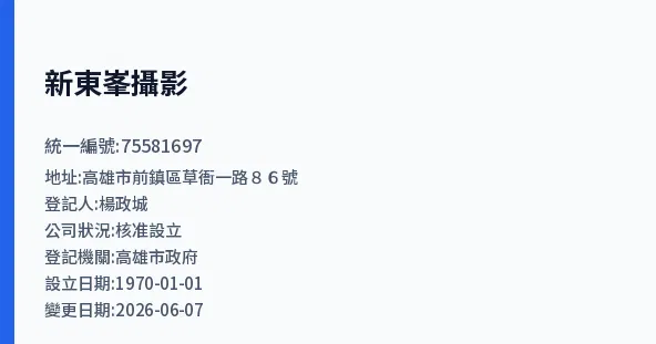 新東峯攝影的照片-統編 75581697(高雄市) 公司登記資料與營業項目詳細圖表