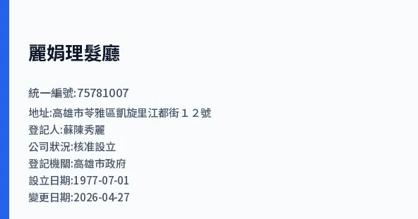 麗娟理髮廳的照片-統編 75781007(高雄市) 公司登記資料與營業項目詳細圖表