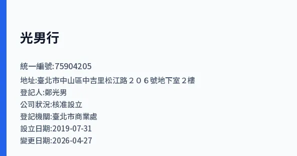 光男行的照片-統編 75904205(臺北市) 公司登記資料與營業項目詳細圖表