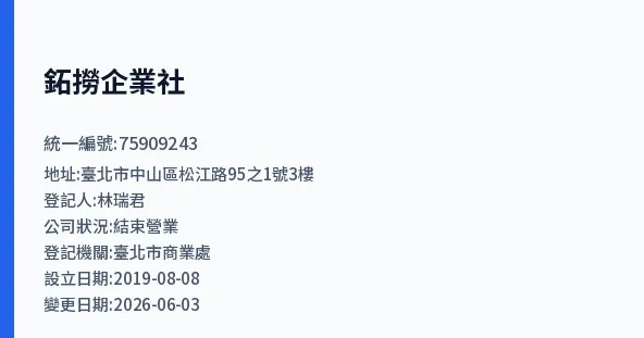 鉐撈企業社的照片-統編 75909243(臺北市) 公司登記資料與營業項目詳細圖表