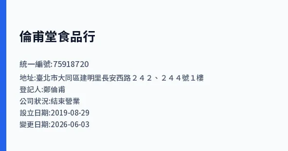 倫甫堂食品行的照片-統編 75918720(臺北市) 公司登記資料與營業項目詳細圖表