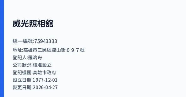 威光照相舘的照片-統編 75943333(高雄市) 公司登記資料與營業項目詳細圖表