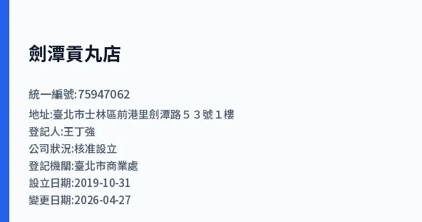 劍潭貢丸店的照片-統編 75947062(臺北市) 公司登記資料與營業項目詳細圖表