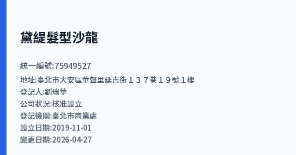 黛緹髮型沙龍的照片-統編 75949527(臺北市) 公司登記資料與營業項目詳細圖表