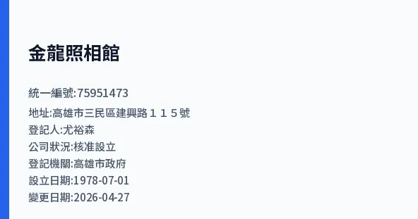 金龍照相館的照片-統編 75951473(高雄市) 公司登記資料與營業項目詳細圖表