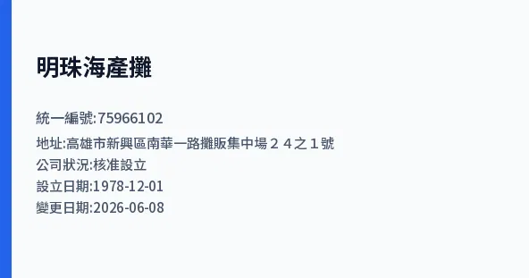 明珠海產攤的照片-統編 75966102(高雄市) 公司登記資料與營業項目詳細圖表