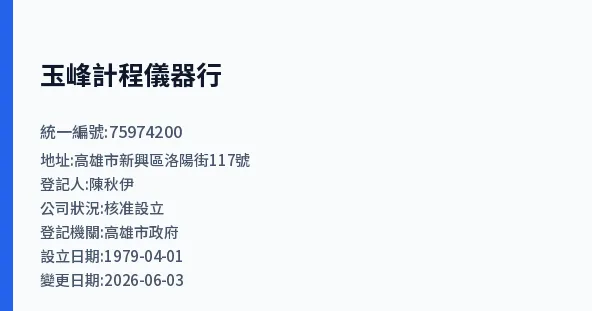 玉峰計程儀器行的照片-統編 75974200(高雄市) 公司登記資料與營業項目詳細圖表