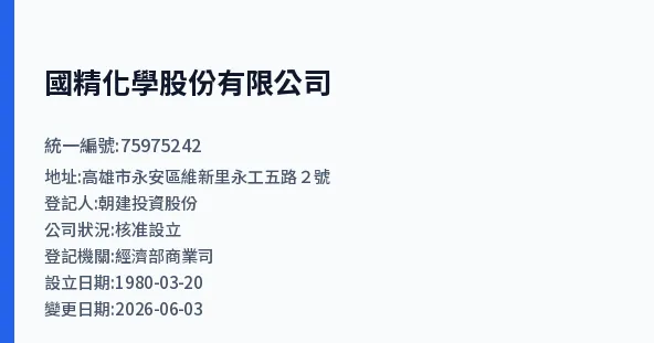 國精化學股份有限公司的照片-統編 75975242(高雄市) 公司登記資料與營業項目詳細圖表