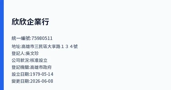 欣欣企業行的照片-統編 75980511(高雄市) 公司登記資料與營業項目詳細圖表
