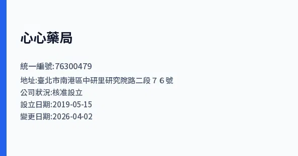 心心藥局的照片-統編 76300479(臺北市) 公司登記資料與營業項目詳細圖表