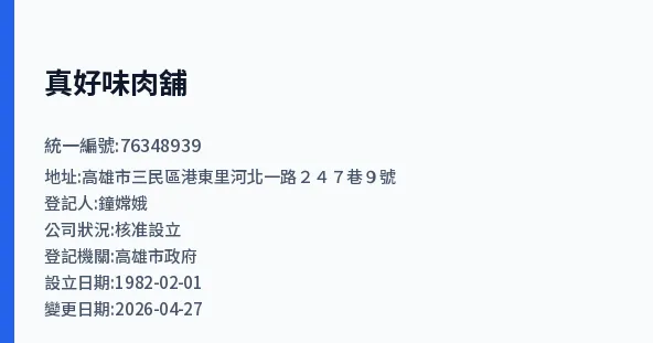 真好味肉舖的照片-統編 76348939(高雄市) 公司登記資料與營業項目詳細圖表