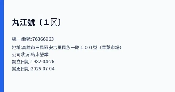 丸江號〔1〕的照片-統編 76366963(高雄市) 公司登記資料與營業項目詳細圖表