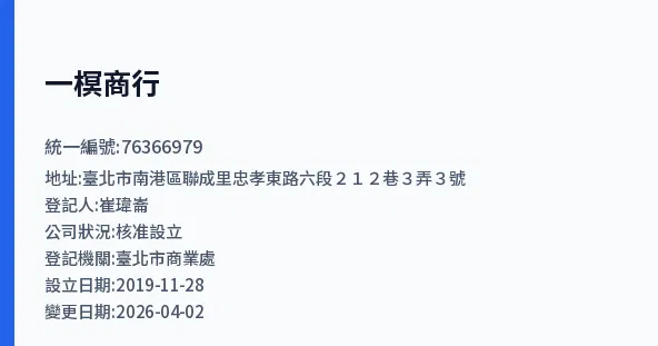 一榠商行的照片-統編 76366979(臺北市) 公司登記資料與營業項目詳細圖表
