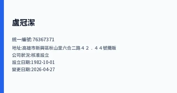 盧冠潔的照片-統編 76367371(高雄市) 公司登記資料與營業項目詳細圖表