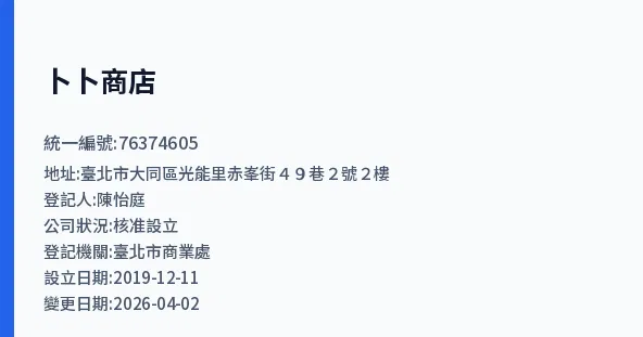 卜卜商店的照片-統編 76374605(臺北市) 公司登記資料與營業項目詳細圖表