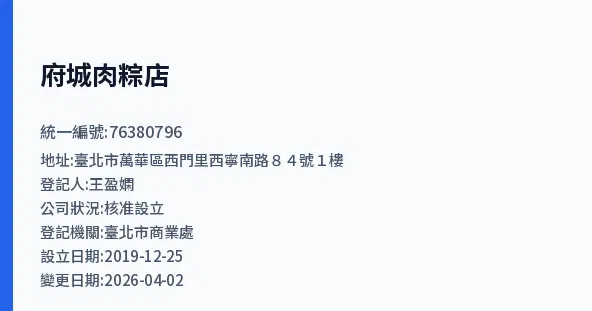 府城肉粽店的照片-統編 76380796(臺北市) 公司登記資料與營業項目詳細圖表