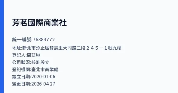 芳茗國際商業社的照片-統編 76383772(新北市) 公司登記資料與營業項目詳細圖表
