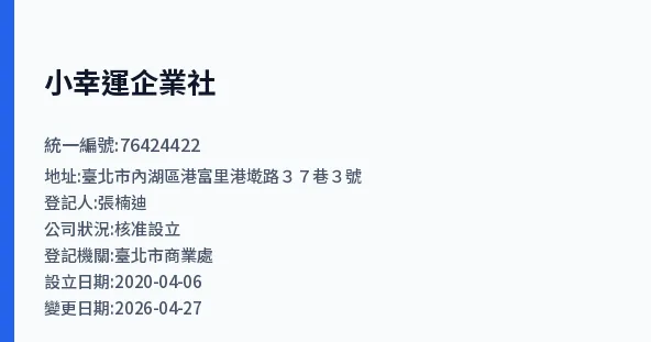 小幸運企業社的照片-統編 76424422(臺北市) 公司登記資料與營業項目詳細圖表