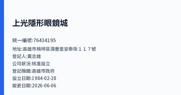 上光隱形眼鏡城的照片-統編 76434195(高雄市) 公司登記資料與營業項目詳細圖表