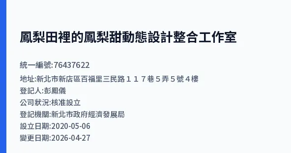 鳳梨田裡的鳳梨甜動態設計整合工作室的照片-統編 76437622(新北市) 公司登記資料與營業項目詳細圖表