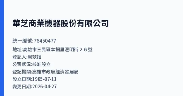 華芝商業機器股份有限公司的照片-統編 76450477(高雄市) 公司登記資料與營業項目詳細圖表