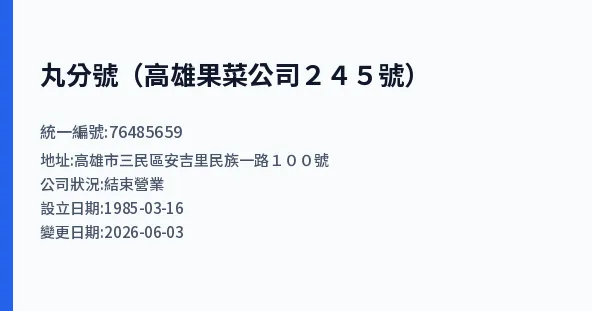丸分號(高雄果菜公司245號)的照片-統編 76485659(高雄市) 公司登記資料與營業項目詳細圖表