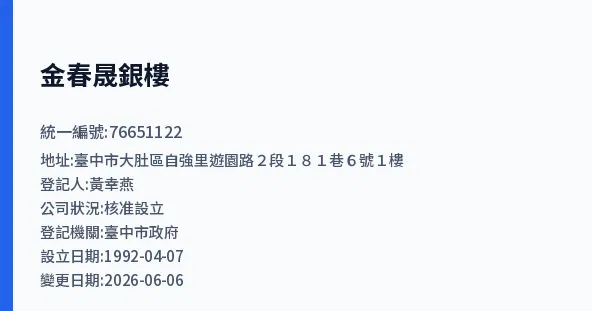 金春晟銀樓的照片-統編 76651122(臺中市) 公司登記資料與營業項目詳細圖表