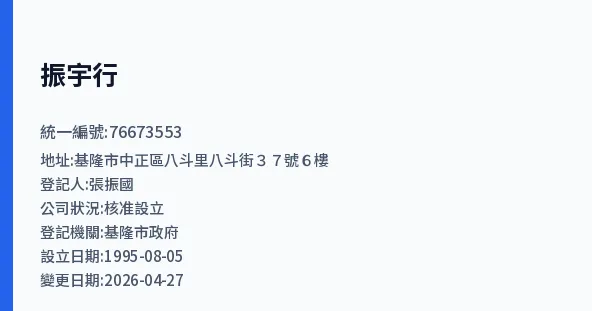 振宇行的照片-統編 76673553(基隆市) 公司登記資料與營業項目詳細圖表