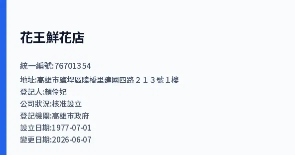 花王鮮花店的照片-統編 76701354(高雄市) 公司登記資料與營業項目詳細圖表