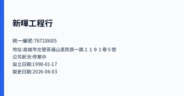 新暉工程行的照片-統編 76718685(高雄市) 公司登記資料與營業項目詳細圖表