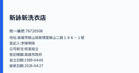 新詠新洗衣店的照片-統編 76720508(高雄市) 公司登記資料與營業項目詳細圖表