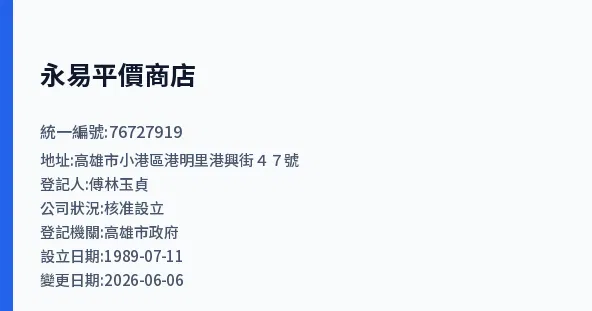 永易平價商店的照片-統編 76727919(高雄市) 公司登記資料與營業項目詳細圖表